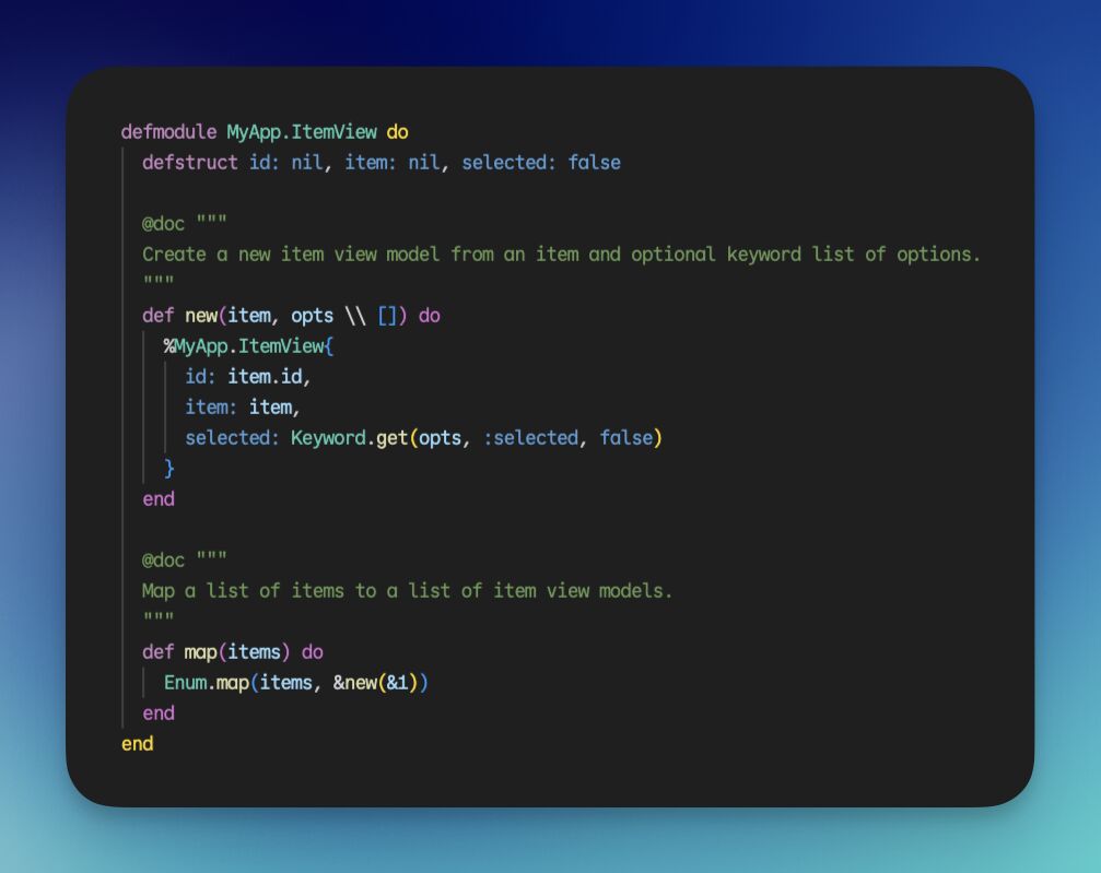 Use a view model with Phoenix LiveView 👋 from Andrew Timberlake